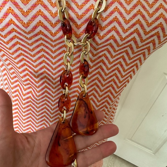 Jewelry | Vintage 7s Amber Lucite Gold Chain Link Necklace | Poshmark